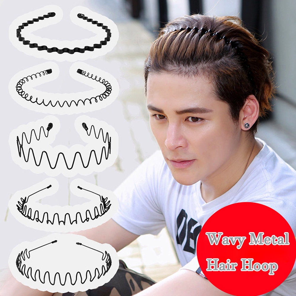 Unisex Metal Wavy Spring Hair Hoop Black Non Slip Outdoor Sports ...