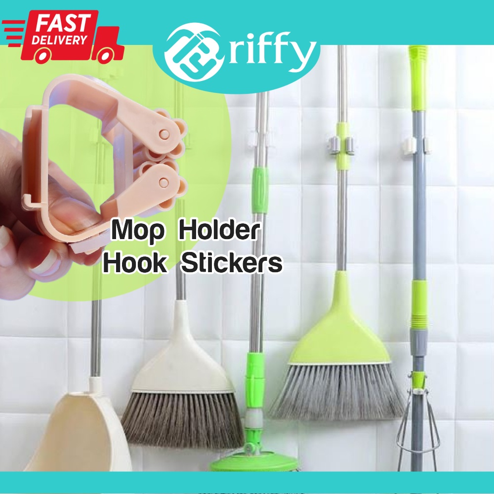 Mop Holder Hooks Bathroom Wall Sticker Mounted Trackless Clamp Bathroom ...