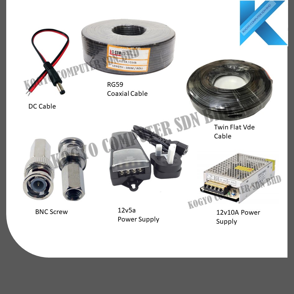 Dcom RG59 E64 Coaxial Cable / Twin Flat Power Cable / Connector BNC ...