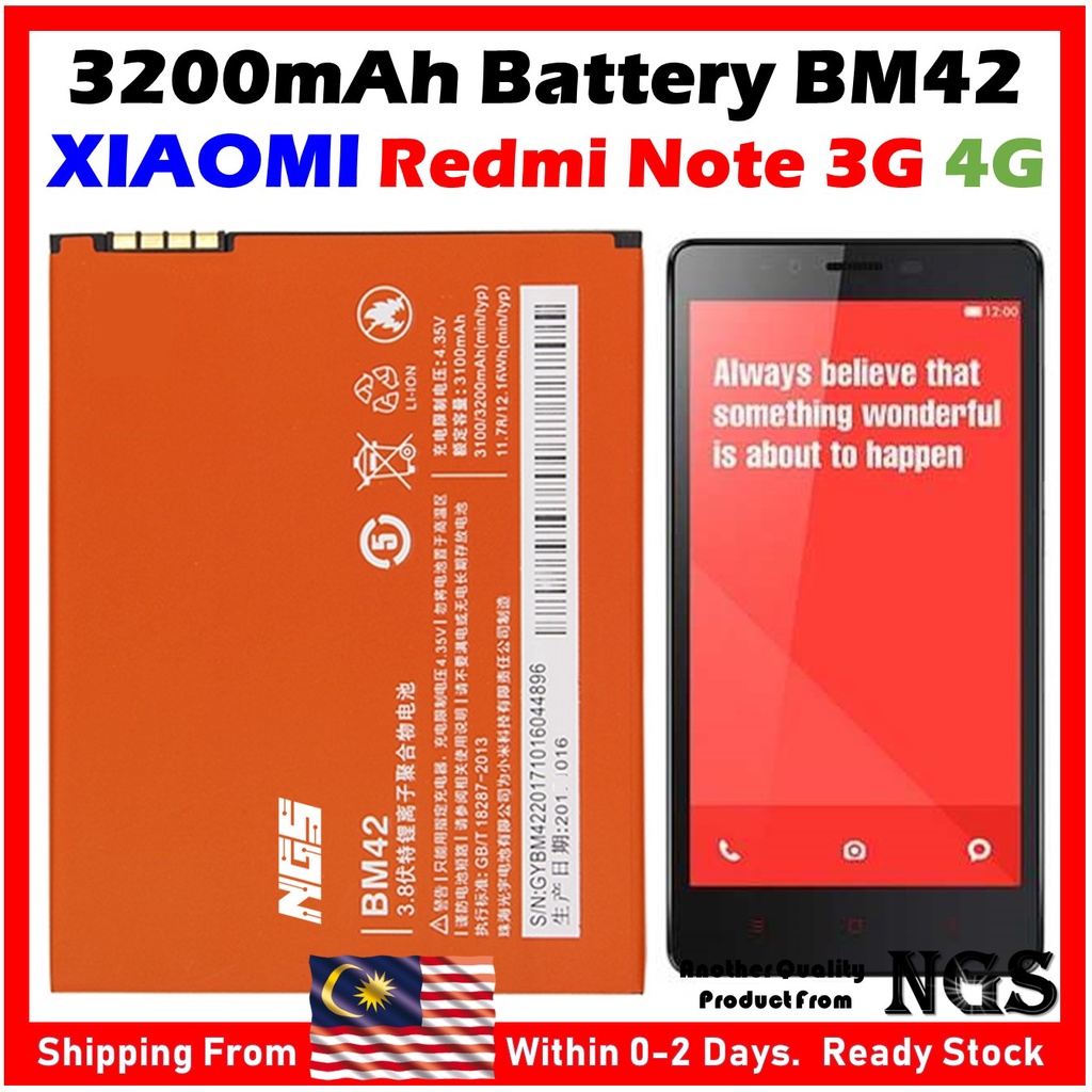 ORl NGS Brand 3200mAh Battery BM42 Compatible For XIAOMI Redmi Note 3G ...