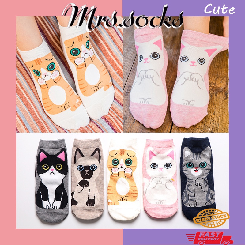 Mrs.socks Animal Cat Cute Socks Ankle Socks Women Stokin Pendek ...