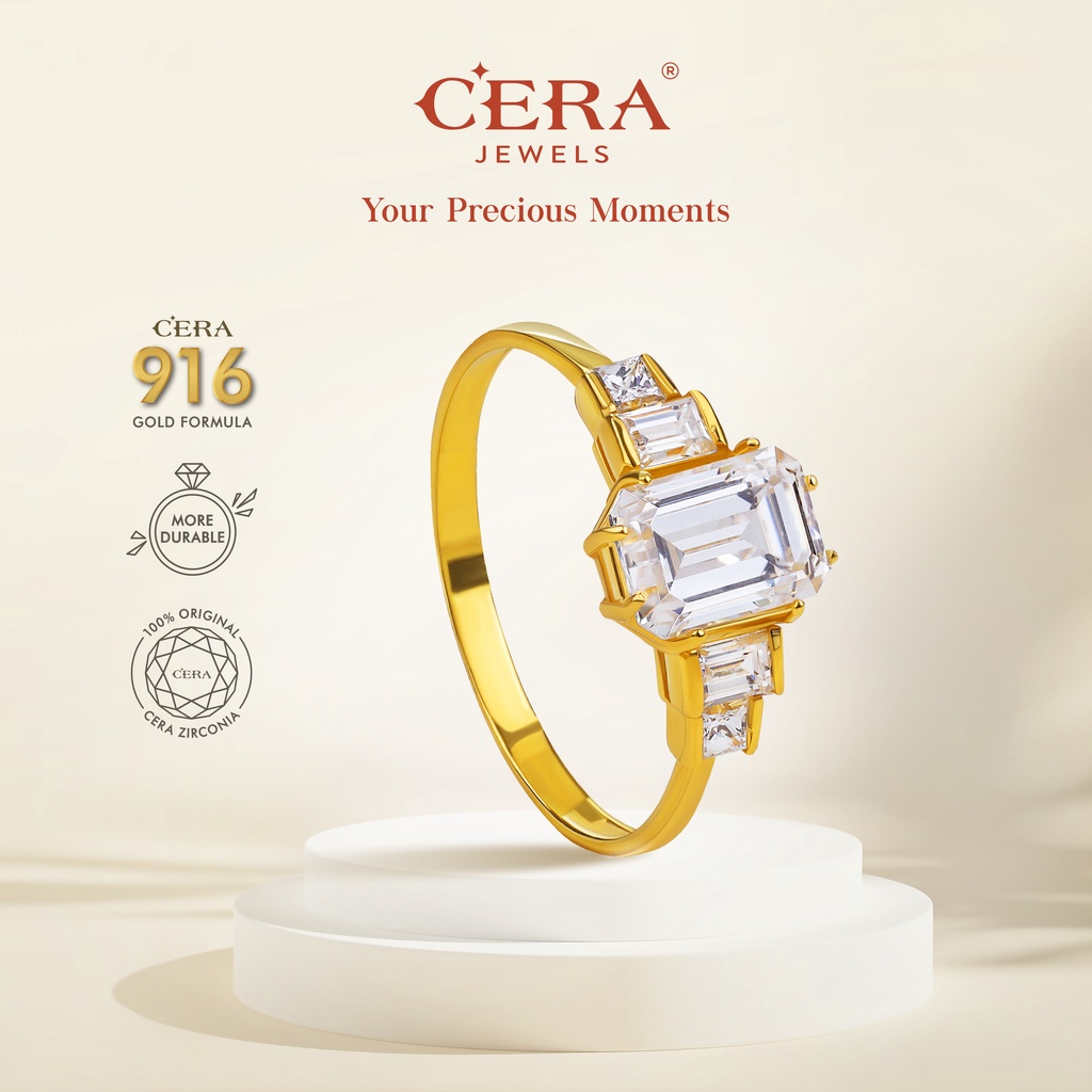 Cera 916 Gold Rings Emerald-Cut Baguette Ring BR9013-K | Shopee Malaysia