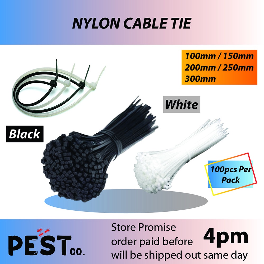 1Cable Ties Nylon Wire 100pcs 4"6"8"10"12" Pengikat Wayar Kabel Tie ...