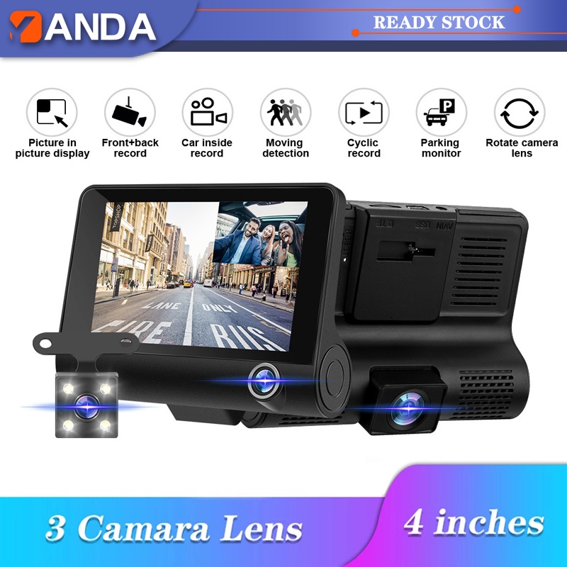 🔥READY STOCK🔥1080P Dashcam 3 Lens Car DVR Camera Full HD 170 deg Front ...