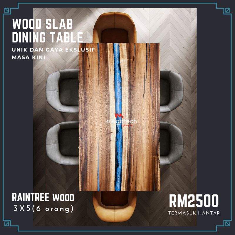 Meja makan kayu balak / dining table wood slab | Shopee Malaysia