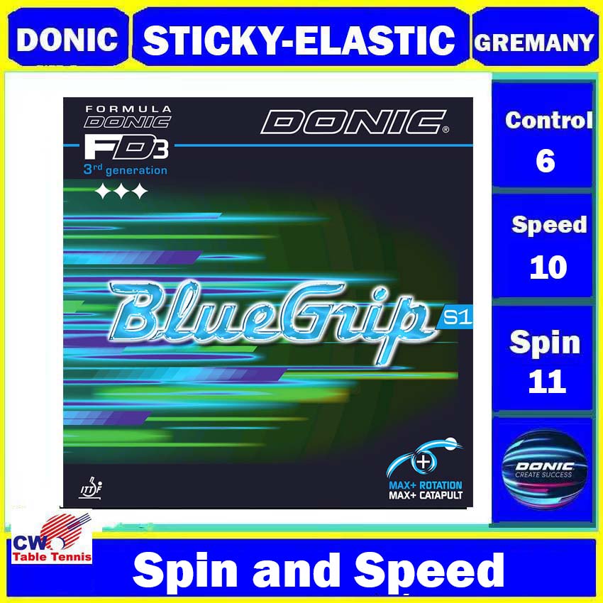 Donic Rubber BlueGrip S1 Sticky-Elastic Table Tennis Rubber Sheet Ping ...