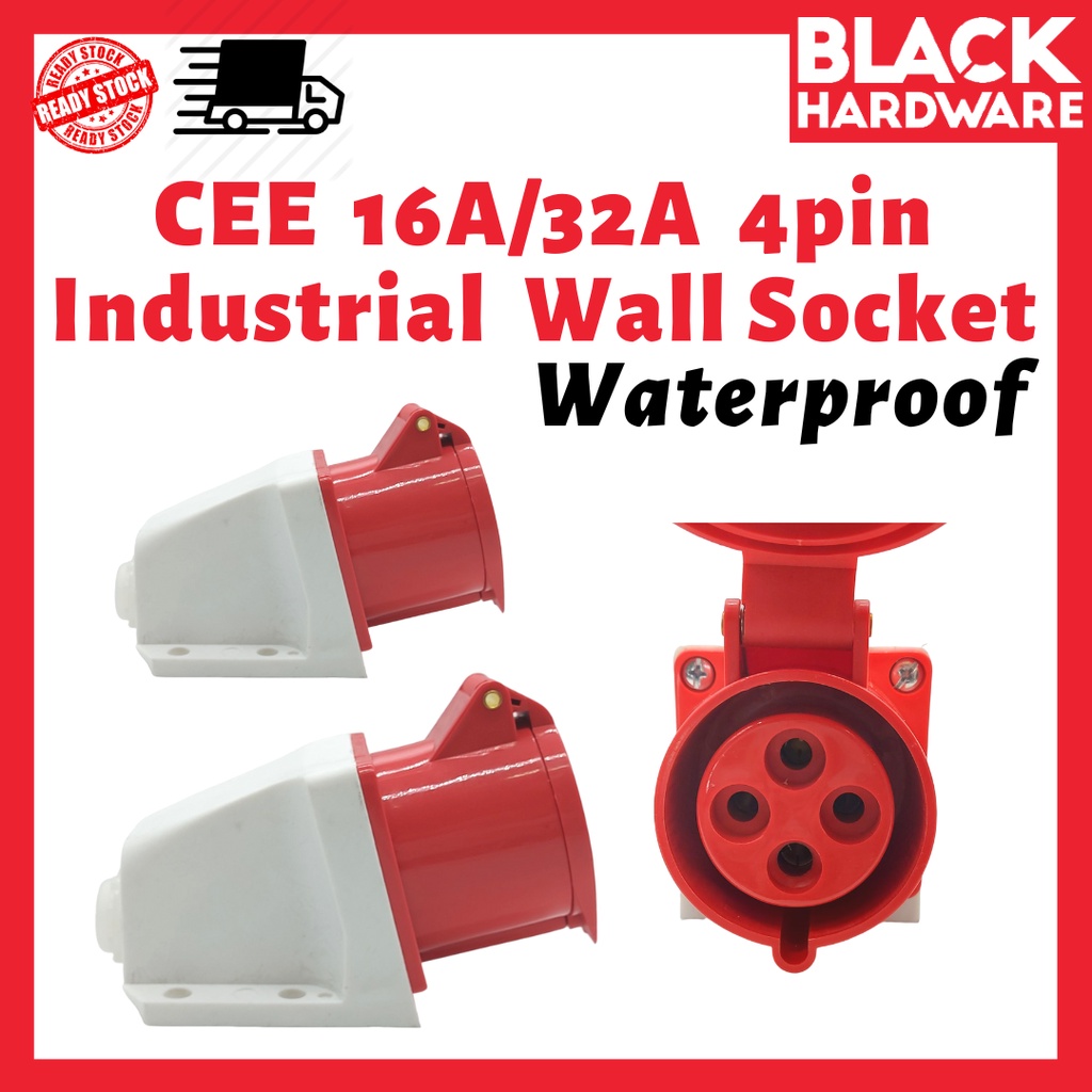 Black Hardware CEE Industrial Plug Wall Socket 16A 32A 4PIN Connector ...