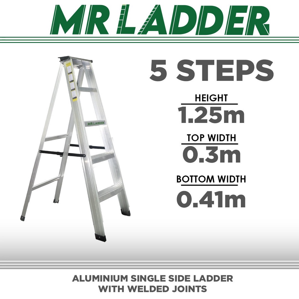 Mr Ladder Home Use Aluminium Single Side Welded Ladder (5 Steps) AL-SWL ...