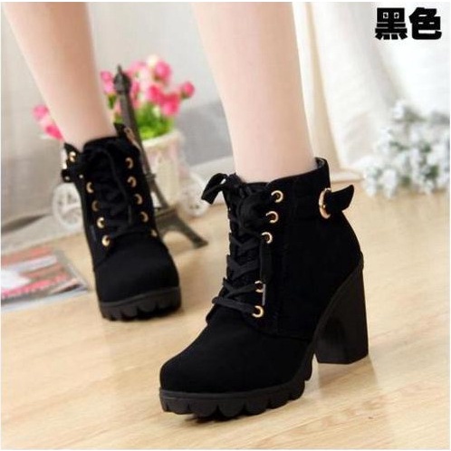 Fashion Lace Up Side Zipper Girl Women High Heel Winter Pumps Buckle ...