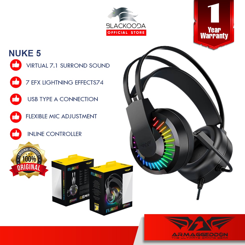 Armaggeddon Nuke 5 Gaming Headphone | Virtual 7.1 | Free USB C Adapter ...