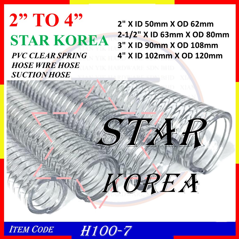[PRICE PER 1METER] H100-7 (2" TO 4") THICK PVC Clear Spring Hose wire ...