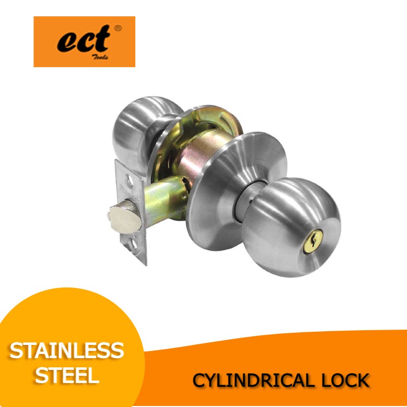 ECT Stainless Steel Cylindrical Door Knob Lock Set Entrance Lock Tombol ...