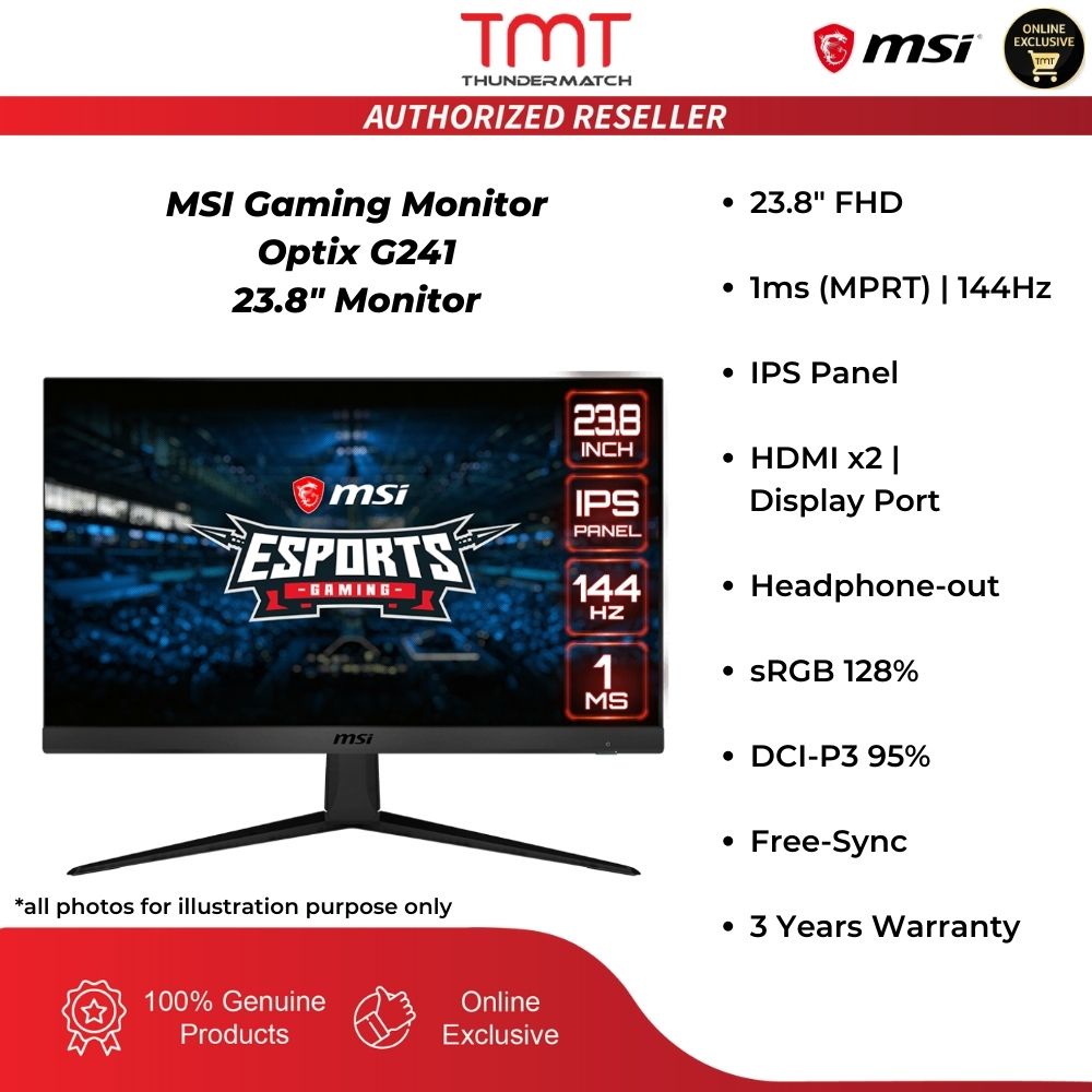 MSI Gaming Monitor Optix G241 Monitor | 23.8" / 1ms / 144Hz / FHD | IPS ...
