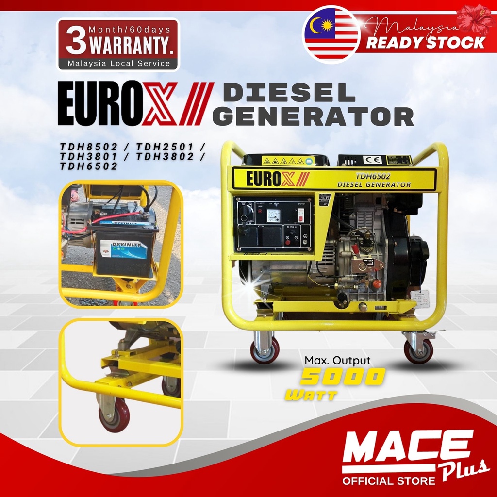 EUROX TDH8502 / TDH2501 / TDH3801 / TDH3802 / TDH6502 4-Stroke Diesel Generator With Key Start ...