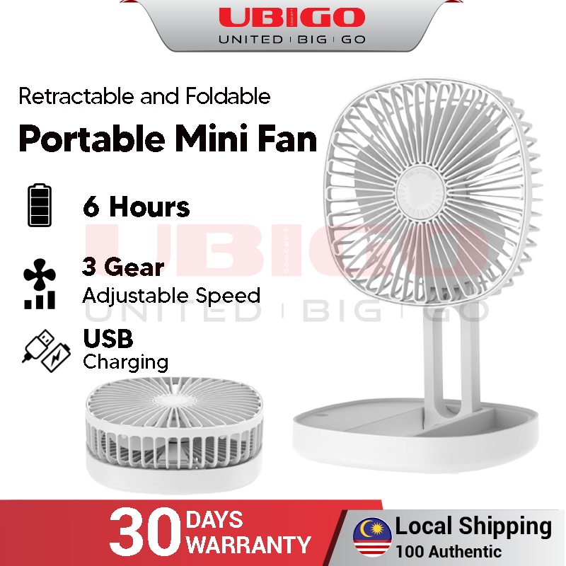 UBIGO Kipas Camping Rechargeable Retractable Foldable Mini Fan Home ...