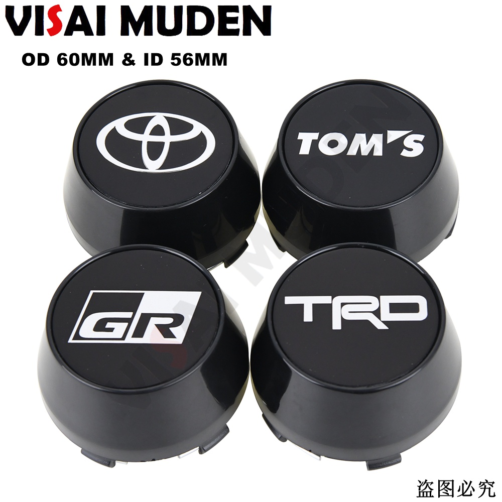 4PCS 60MM OD / 56MM ID Center Rim Cap TOYOTA TRD GR TOM'S Sticker Sport ...
