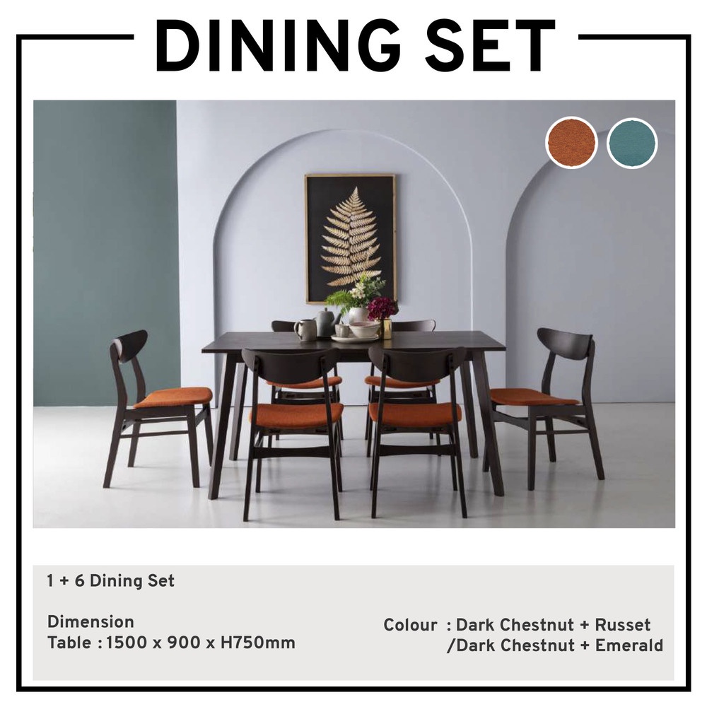 Dining Set 1+6 Dining Table Wood Chair Wooden Dining Set 6 Seater ...