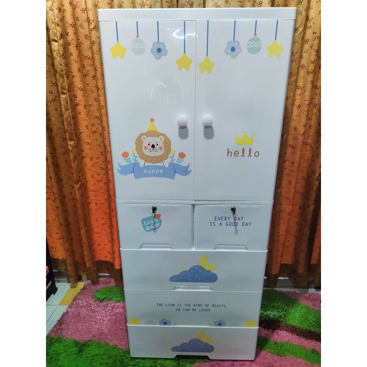 ARTY SPACE Cute Cartoon Kids Wardrobe Clothes Cabinet With Lock ...