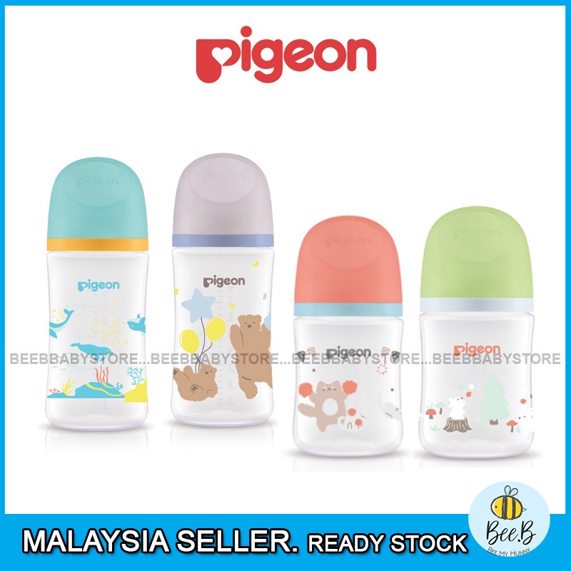 Pigeon SofTouch™ Wide-Neck PP Nursing Bottle, Cat/Rabbit/Dolphin/Bear ...