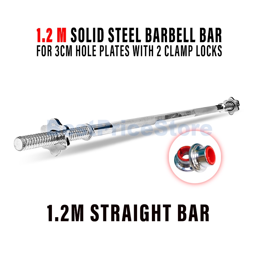 BPS Barbell Pole Bar Gym Grade 1.2m 3cm Chrome Plated Solid STRAIGHT ...