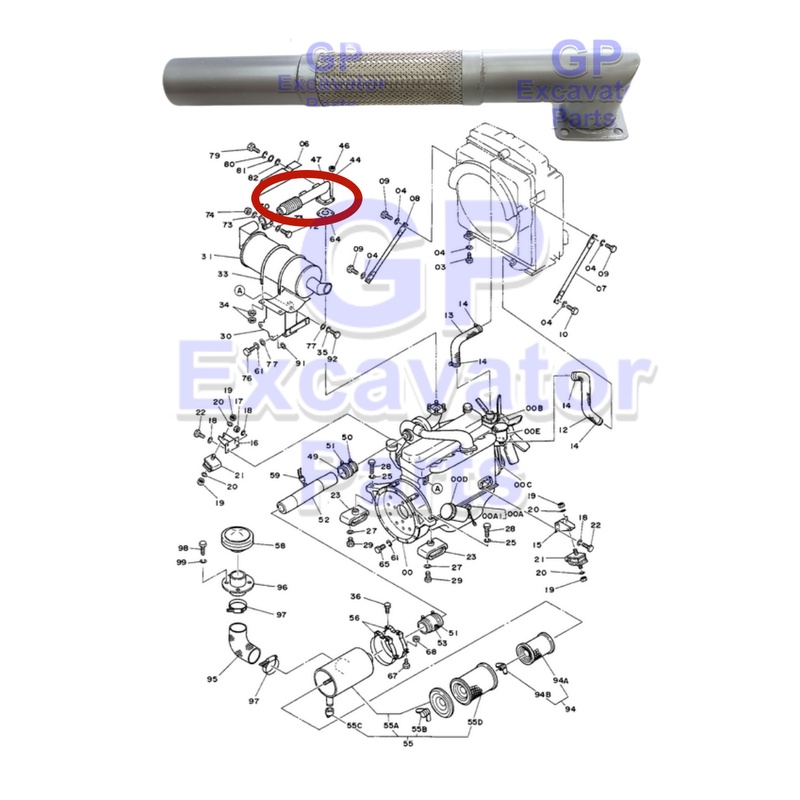 UH083 / UH07-7 / 6BD1 HITACHI HYDRAULIC EXCAVATOR EXHAUST TURBO PIPE ...
