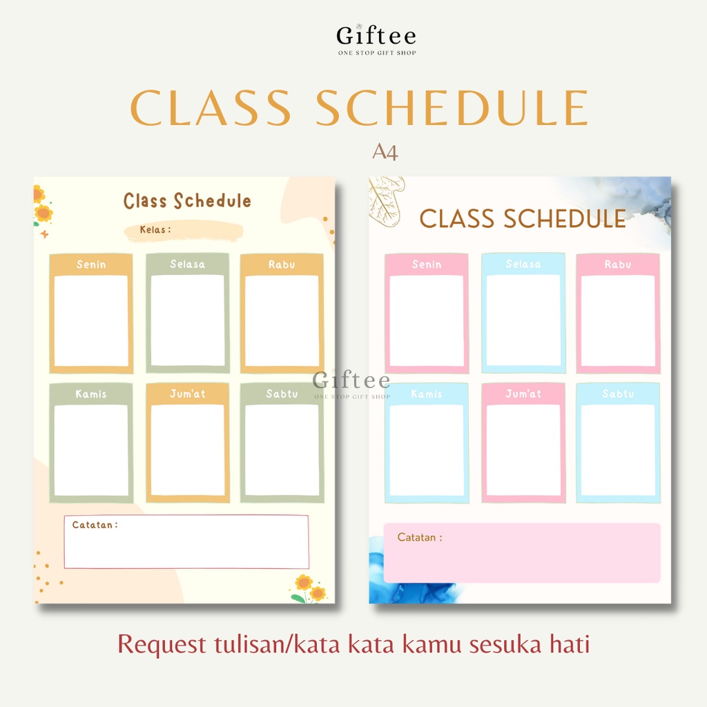Class SCHEDULE CUSTOM SCHOOL LESSONS POSTER SCHOOL TIMETABLE DAILY ...