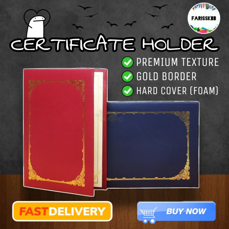A4 Certificate Holder Hard Cover with Gold Border PVC Waterproof ...