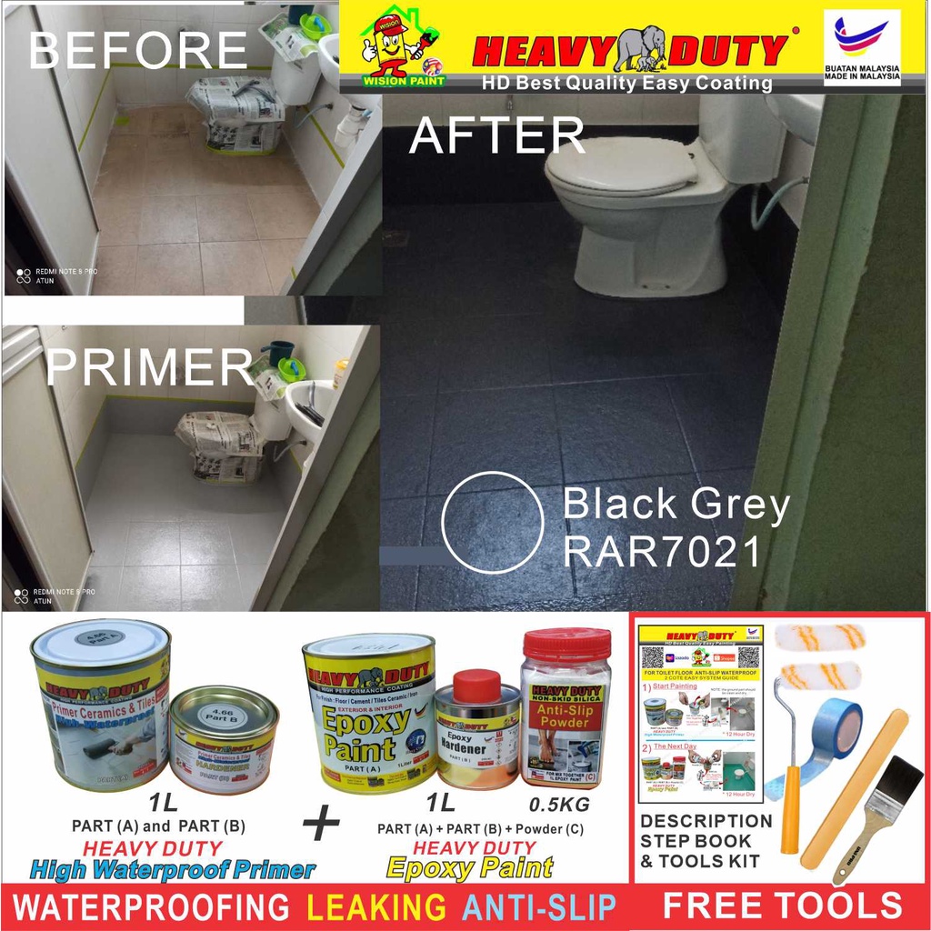 RAL7021 FULL SET Epoxy Floor Coating HEAVY DUTY ( FREE Tool Set +1L ...