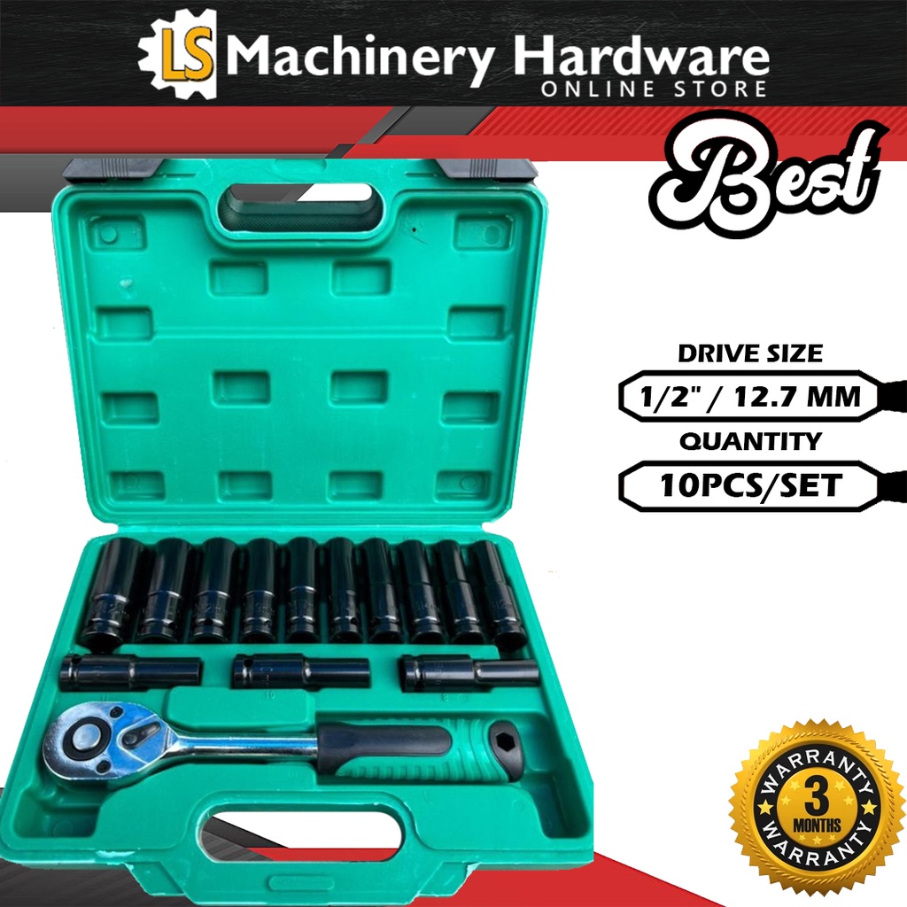 Best 13pcs 1/2 Inch Long Impact Socket Set Black Deep Box Set Tool Set ...