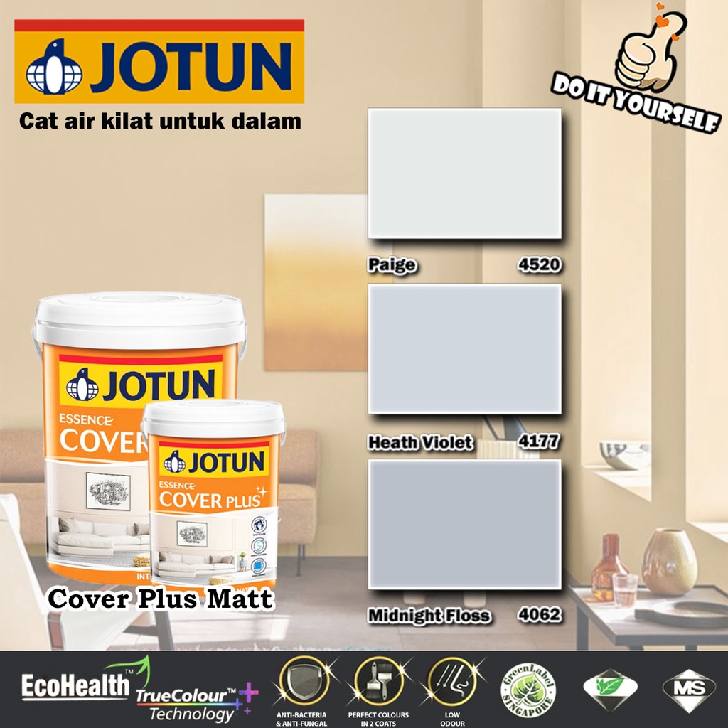 JOTUN ESSENCE COVER PLUS INTERIOR MATT 5 Liter Paige 4520 / Heath Violet 4177 / Classic Blue ...
