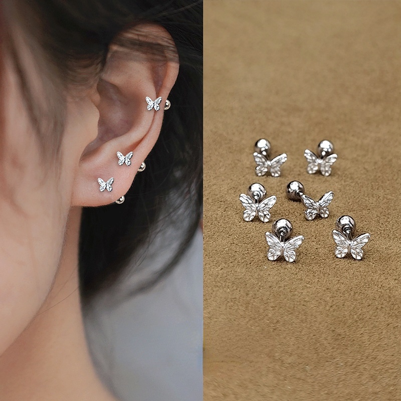 1Pair 925 Sterling Silver Butterfly Earrings Ear Nails Twist Screw ...