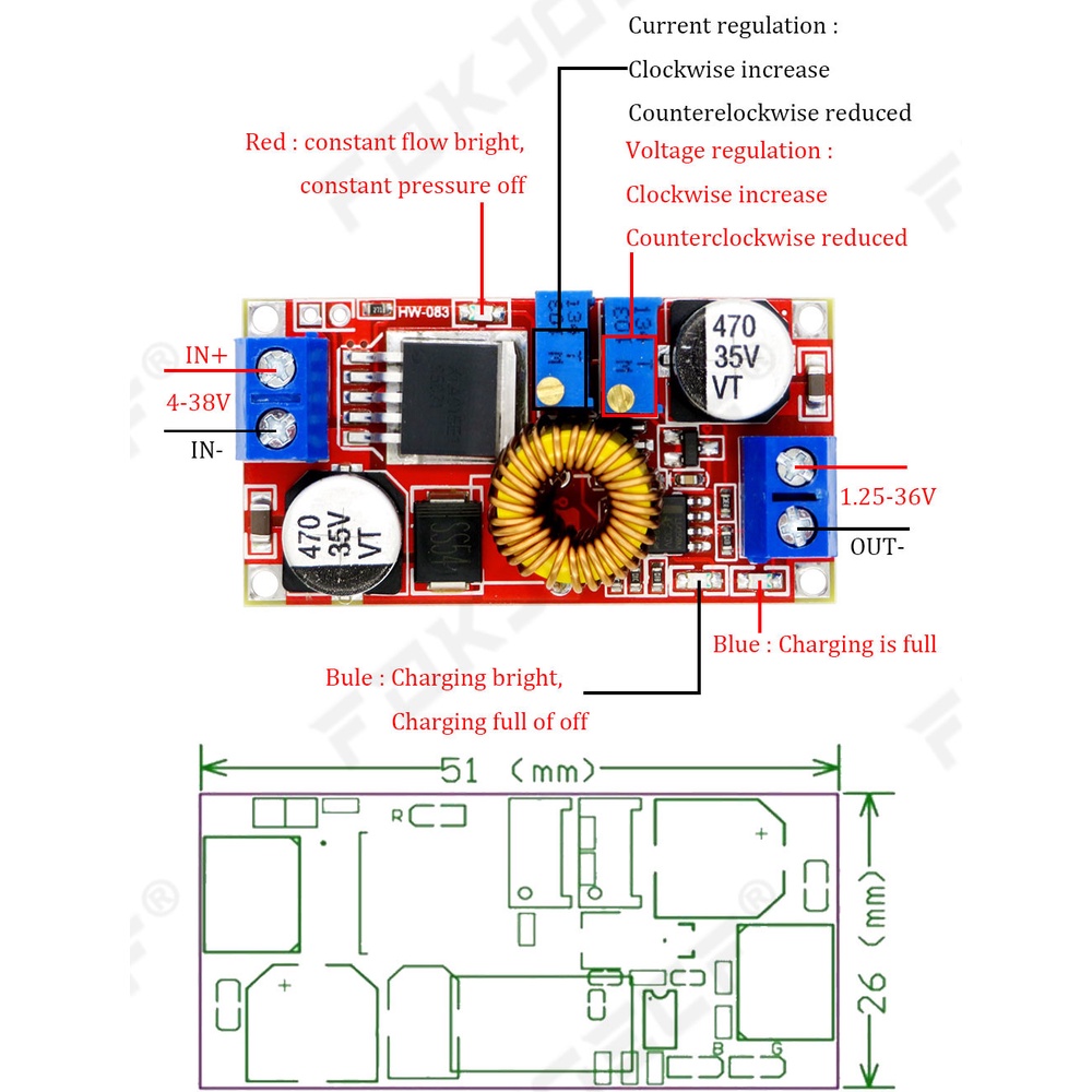 2 in 1 XL4015 5A Adjustable Power CC/CV Step-down Charge Module LED ...