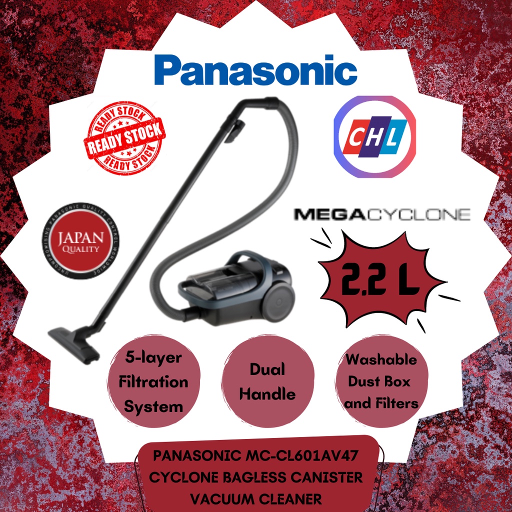 PANASONIC MC-CL601 POWERFUL 1600W CYCLONE BAGLESS CANISTER VACUUM ...
