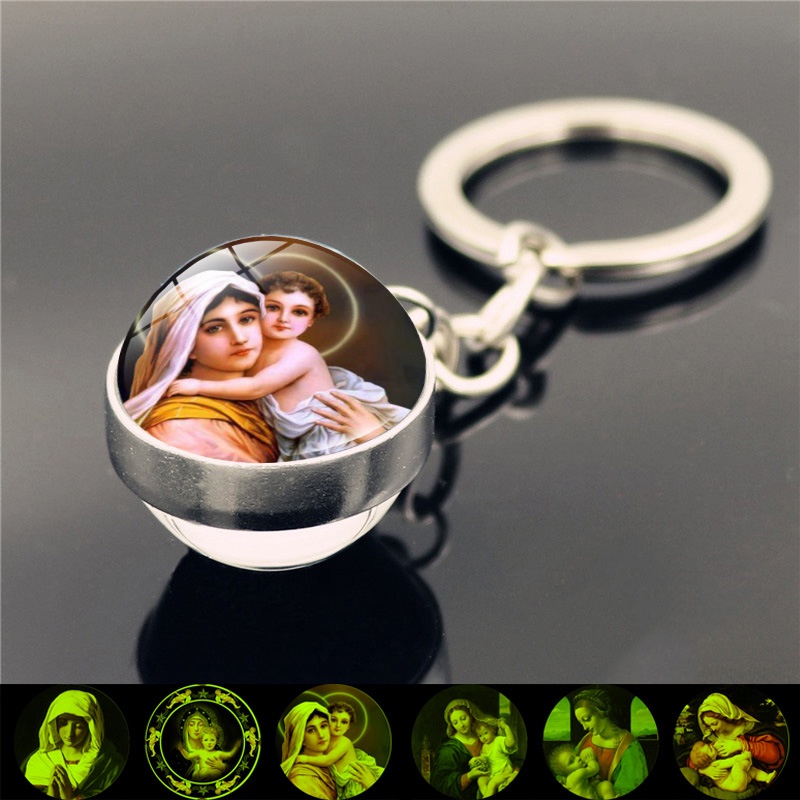 Glow In The Dark Madonna Jesus Keychain Religious Picture Keyring ...