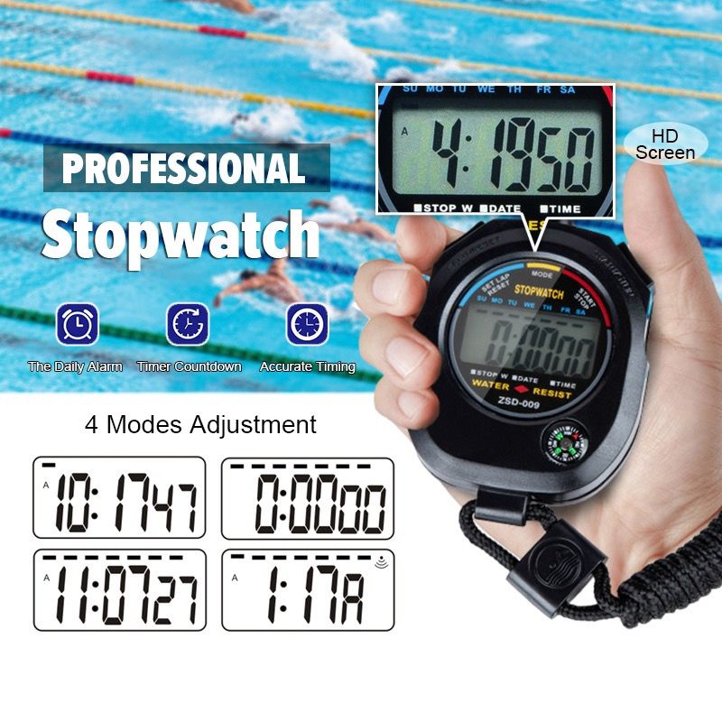 Sports Stopwatch Waterproof Digital LCD Chronograph Timer Counter ...