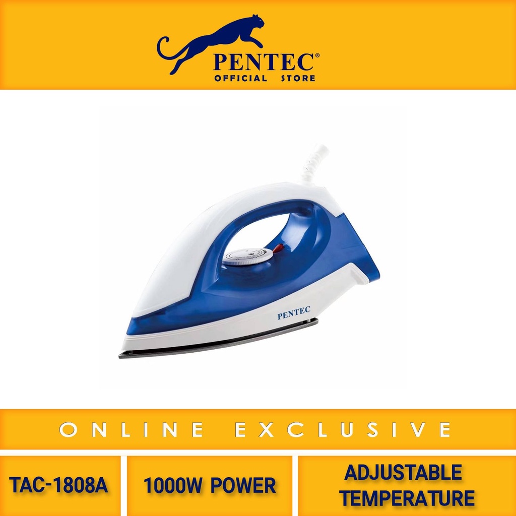 PENTEC Dry Iron TAC-1808 1000W Lightweight Thermostat Control Swivel ...