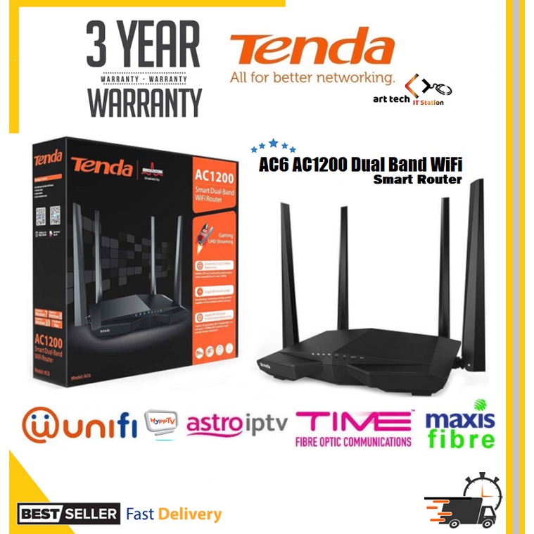 TENDA AC6 AC1200 SMART DUAL BAND WIRELESS ROUTER | Shopee Malaysia