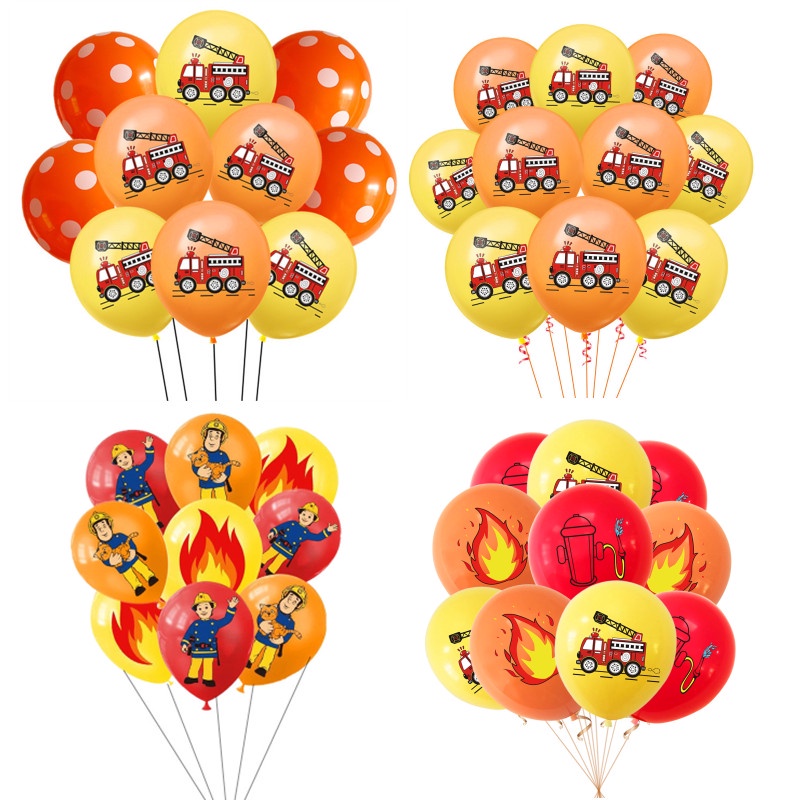 10pcs 12Inch Fire Tractor Truck Flame Fire Hydrant Latex Balloons ...