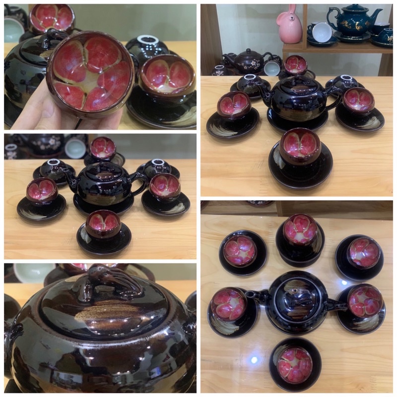 Bat Trang tea set, Bat Trang high-quality fire-glazed tea set, Bat ...