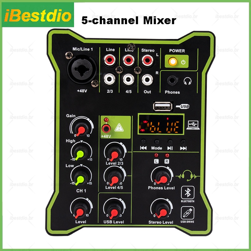 Mini 5 Channel Audio Mixer USB Bluetooth Mixing Console with Reverb ...