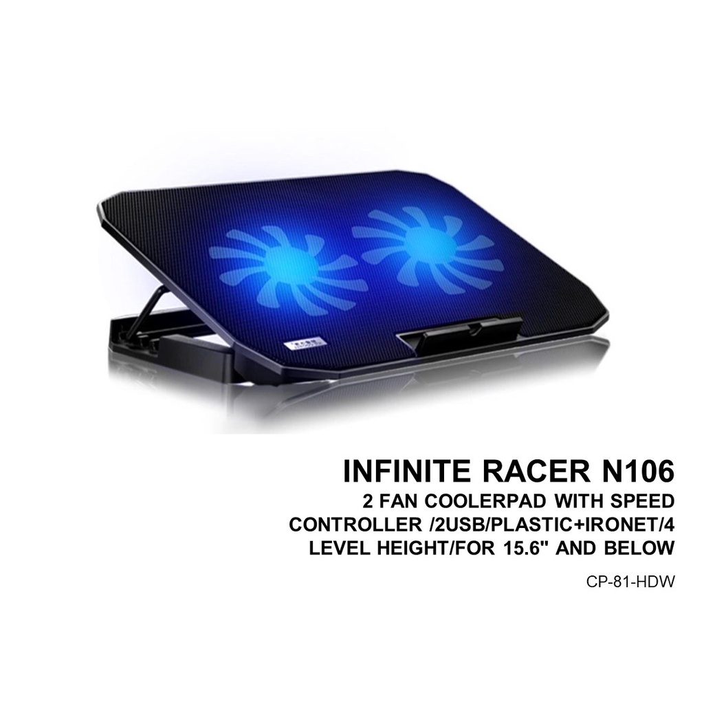 INFINITE RACER N106 2 FAN COOLERPAD WITH SPEED CONTROLLER /2USB/PLASTIC ...