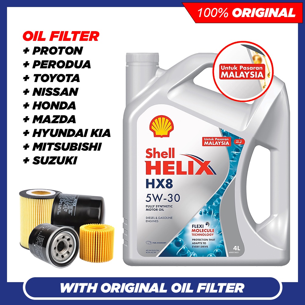 (WITH ORIGINAL OIL FILTER) Pasaran Malaysia SHELL HELIX HX8 5W30 Fully ...