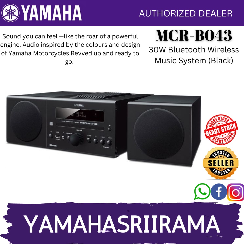 Yamaha MCR-B043 30W Bluetooth Wireless Music System SPEAKER HIFI- Black (MCR-B043 / MCR B043 ...