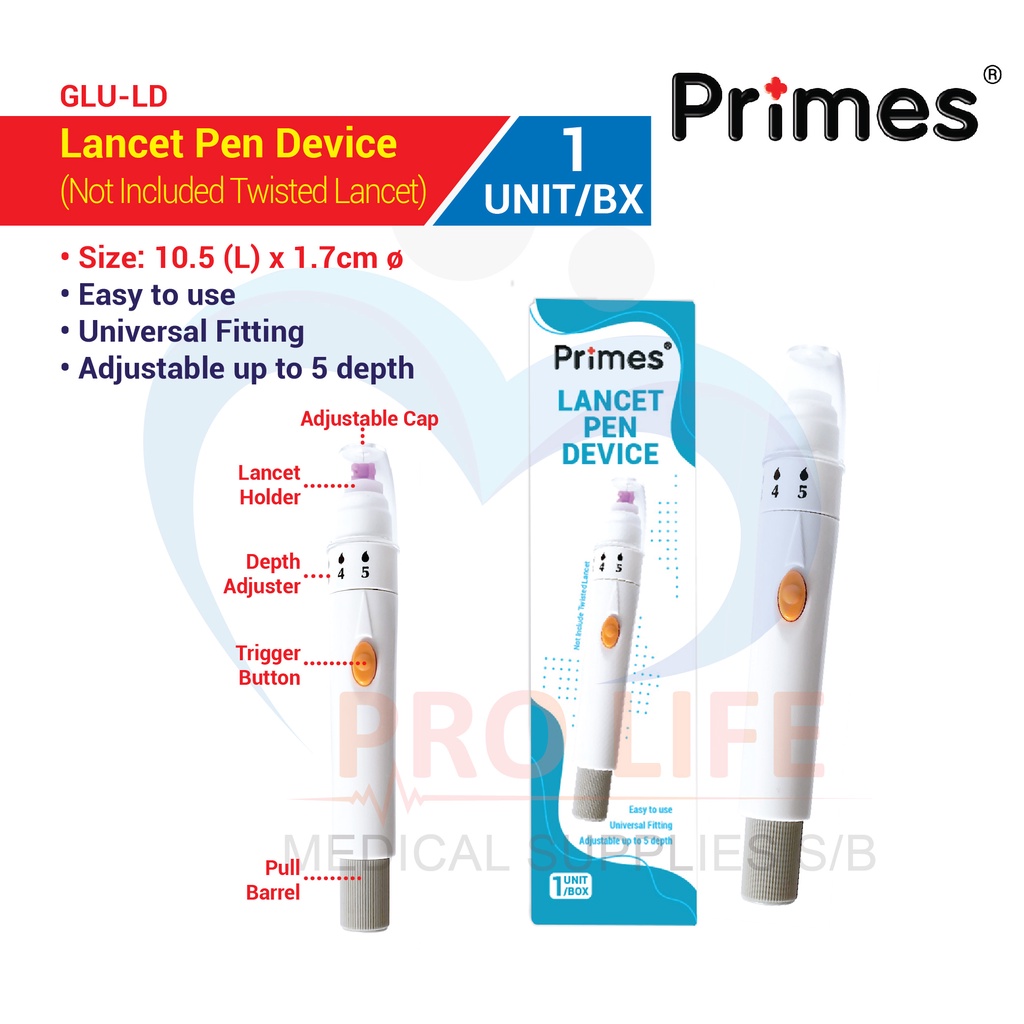 Primes Lancet Pen Device Diabetes 5 Adjustable Depth (GLU-LD) | Shopee ...