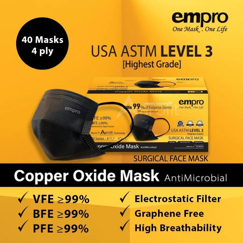 Empro 4ply Copper Oxide Surgical Face Mask 40's - Black HTM Pharmacy ...