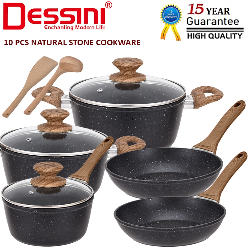DESSINI ITALY Natural Stone 10 Pcs Die Cast Aluminium Induction Non ...