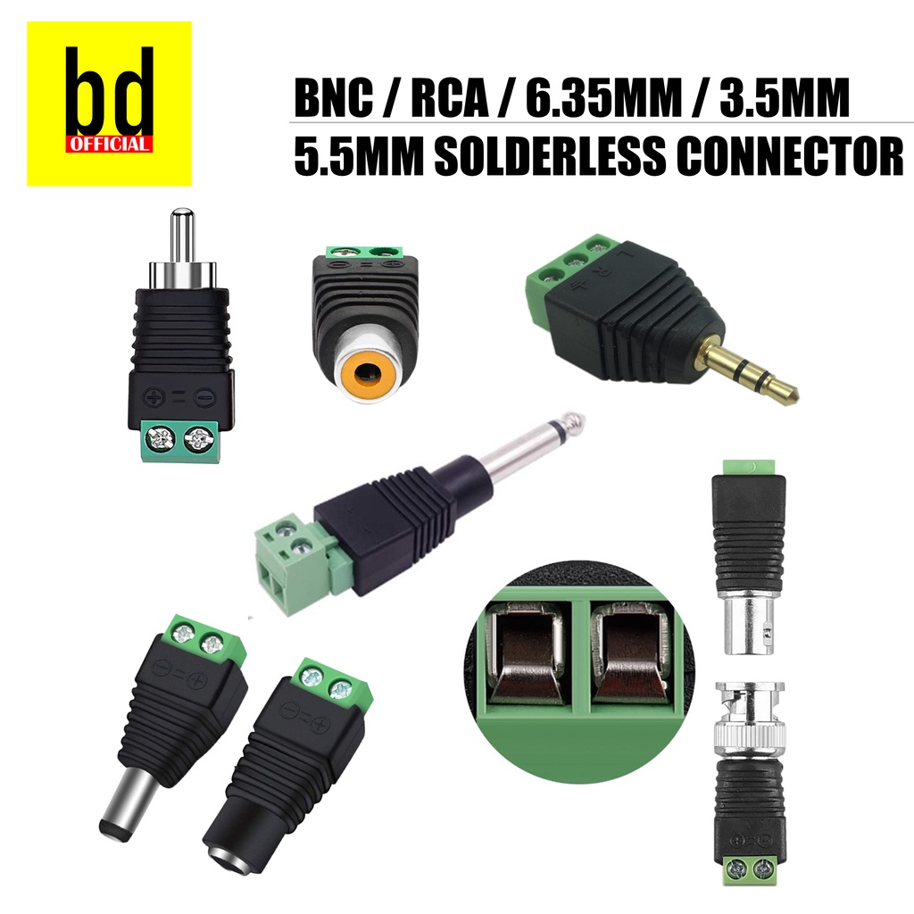 Solderless DC 5.5x2.1mm 3.5x1.35mm BNC RCA 3.5mm Aux TRS TS 4 Pole 6 ...