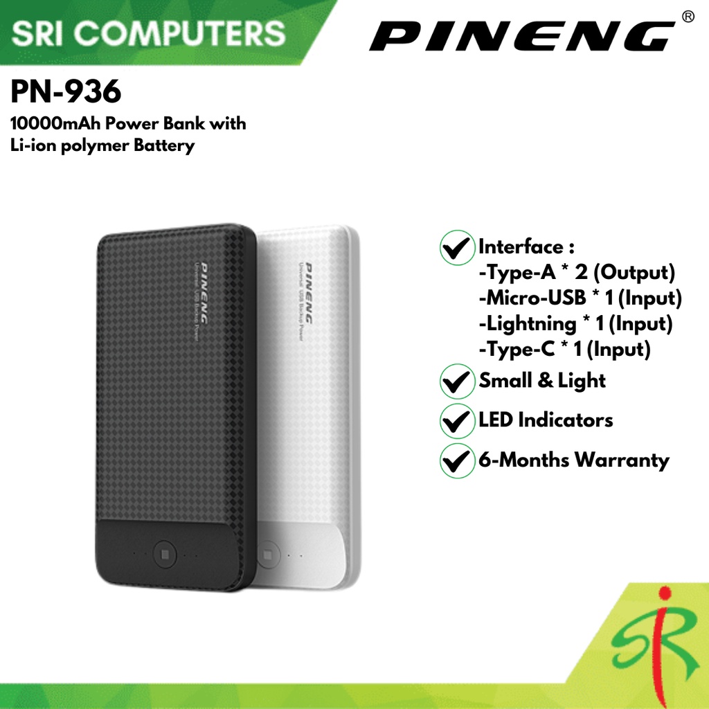 [6-MONTHS WARRANTY] Pineng PN-936 10000mAh Powerbank with Li-ion ...