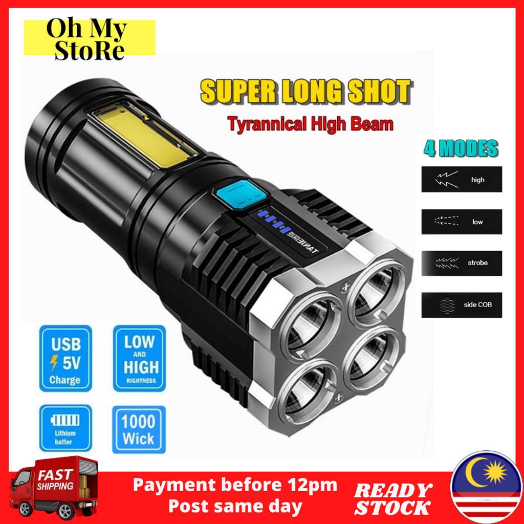 4 LED P1000 USB Cas Charging Touchlight Bright Toch Light Lampu Suluh ...