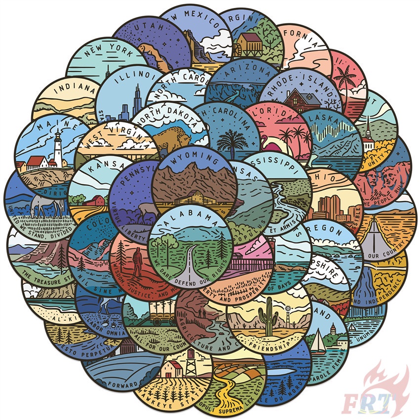 50Pcs/Set Famous Scenery Art Series 01 Stickers DIY Fashion Waterproof ...